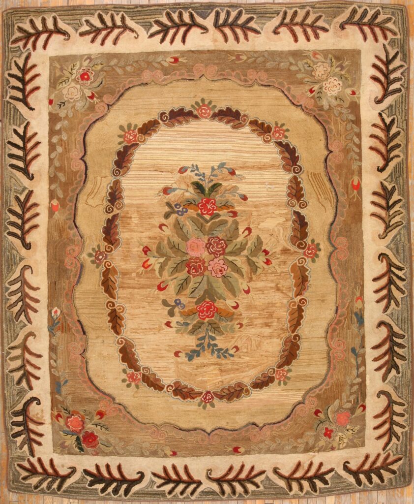 Antique American Medallion Hooked Rug - 1870s Design