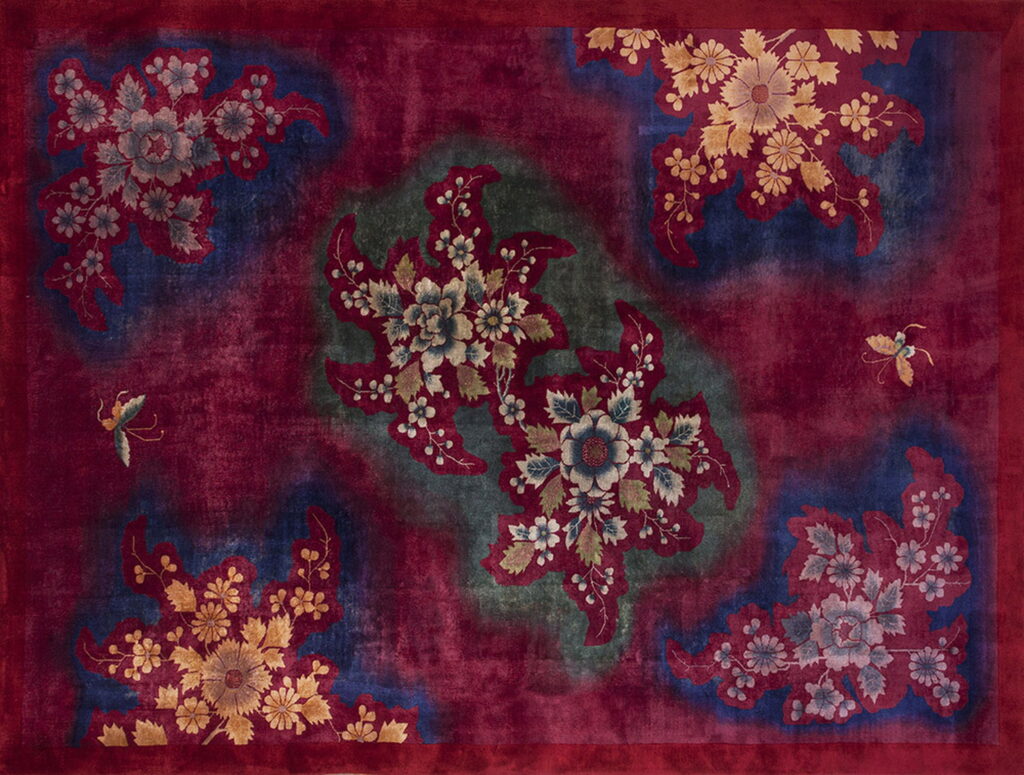 Art Deco Chinese Coral Rug - 1920s Vintage Elegance