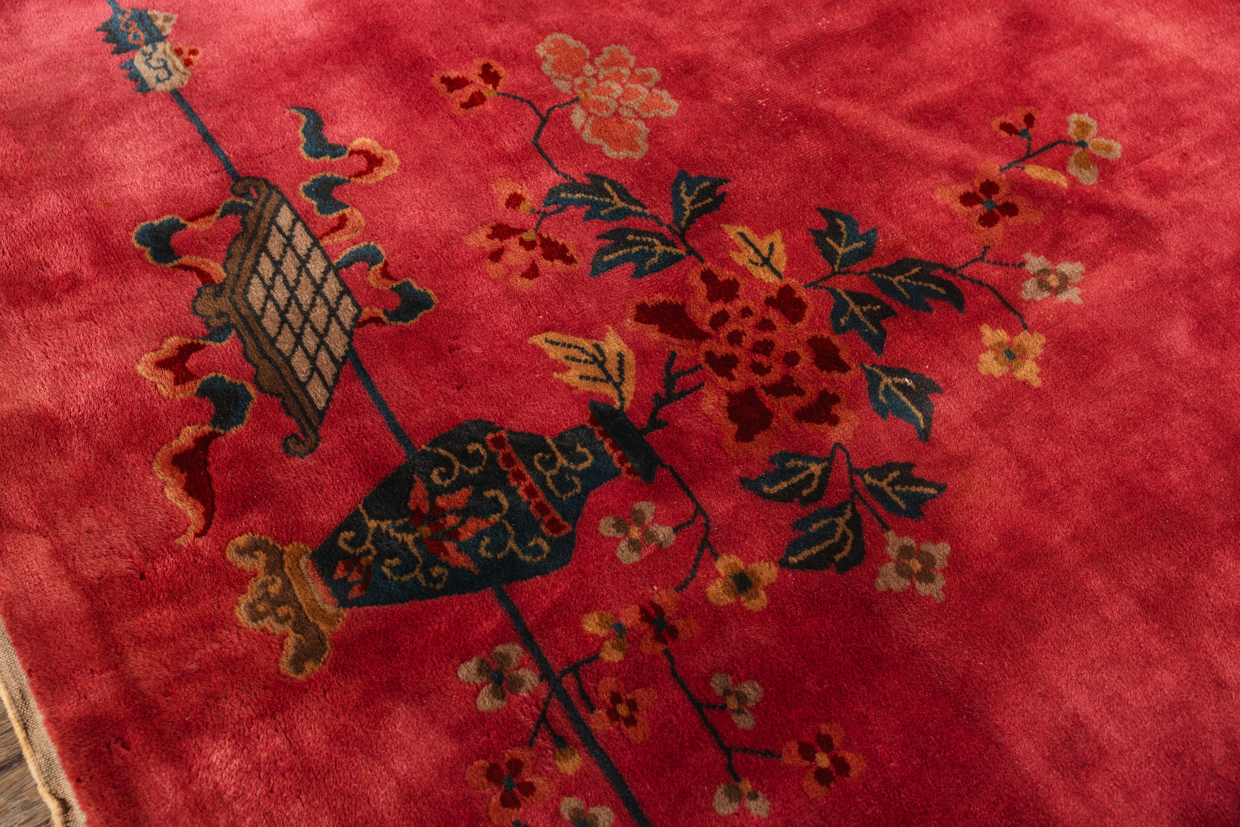 Antique Chinese Art Deco Fuschia Purple Wool Rug
